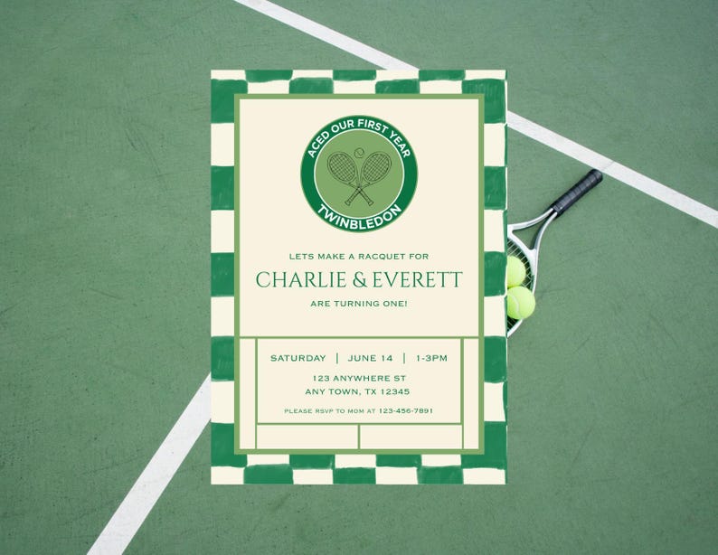 EDITABLE Twin Birthday Invitation, Twinbledon, Tennis Theme, Twin Boys ...