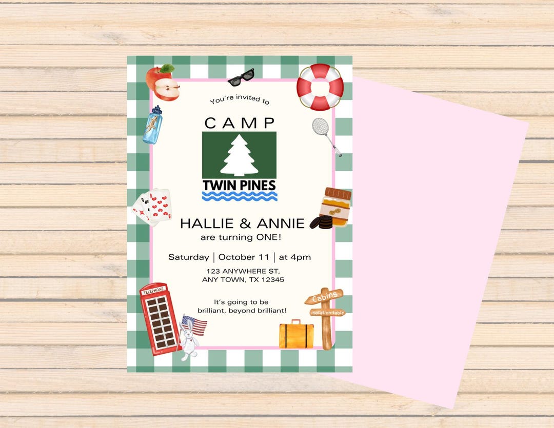Twin Birthday Party Invitation: Parent Trap Camp Theme (5x7 PDF ...