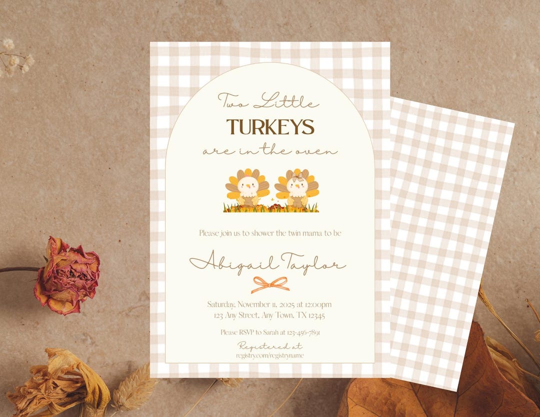 EDITABLE Two Little Turkeys in the Oven, Twin Baby Shower Invitation ...