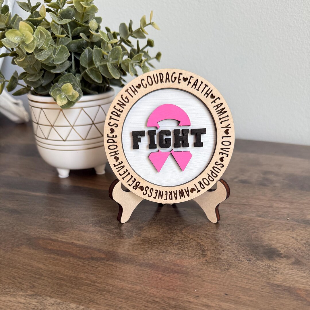 Breast Cancer Fight Sign: Pink Ribbon Decor With Optional Easel - Etsy