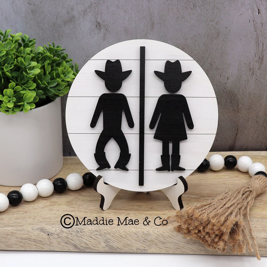 Round Bathroom Sign, Western Wooden Sign, Ladies Gentlemen Bathroom ...