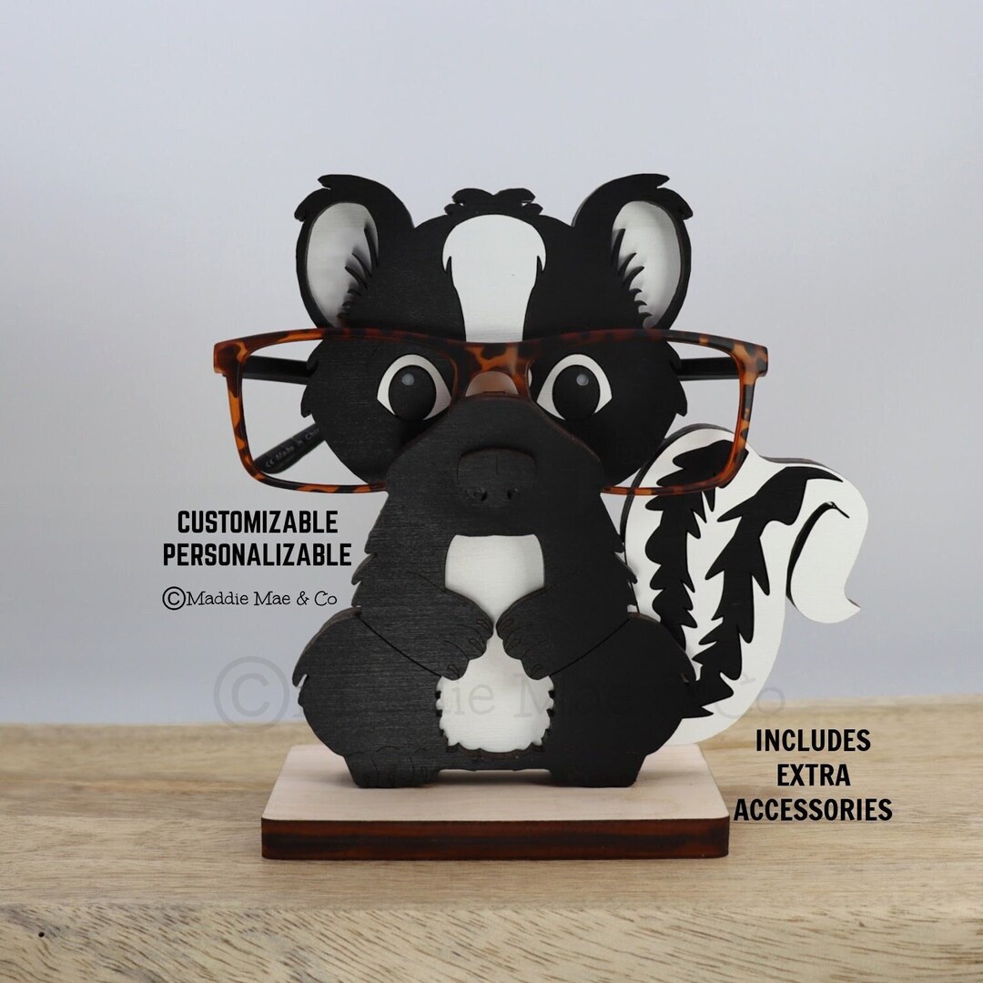 Skunk Eyeglass Stand, Custom Skunk Gift, Skunk Wearing Glasses ...