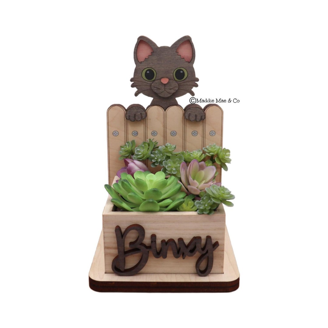 Custom Cat Planter, Succulent Garden Arrangement, Wooden Kitty Planter ...