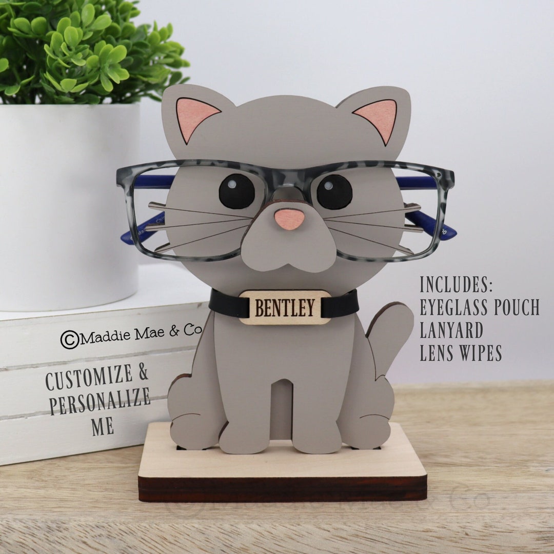 Cat Eyeglass Holder Custom Kitten T Cat Wearing Glasses Personalized Eyeglass Holder Cat