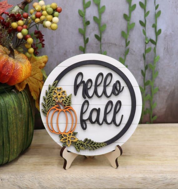 Round Miniature Hello Fall Sign Mini 4 or 6 Inch Sign Tiered - Etsy