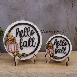 Round Miniature Hello Fall Sign, Mini 4 or 6 Inch Sign, Tiered Tray ...