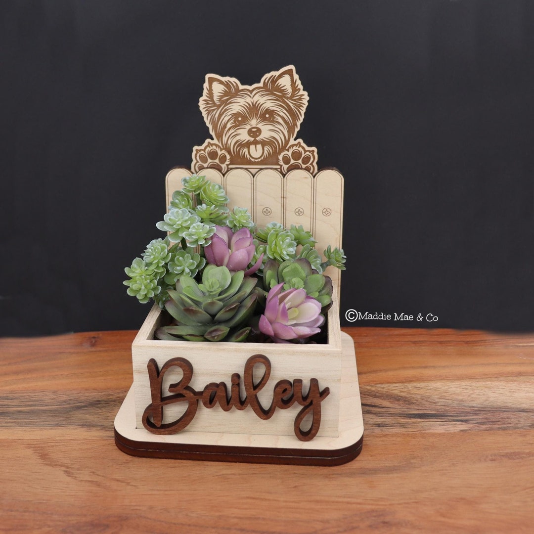 Yorkie Planter: Custom Faux Succulent Arrangement, Dog Flower Pot - Etsy