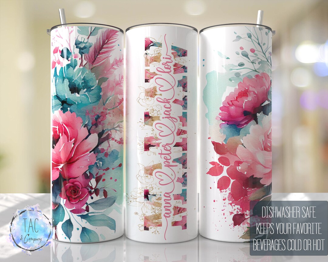 MAMAW Split for Children Names, Aqua Blue and Pinks Seamless Floral ...