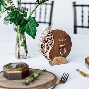 Rustic Wood Wedding Table Numbers • Leaf Design • Fall Decor - Etsy