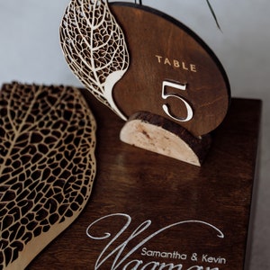 Rustic Wood Wedding Table Numbers • Leaf Design • Fall Decor - Etsy