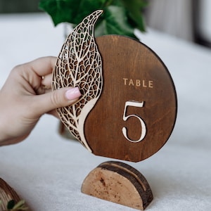 Rustic Wood Wedding Table Numbers • Leaf Design • Fall Decor - Etsy