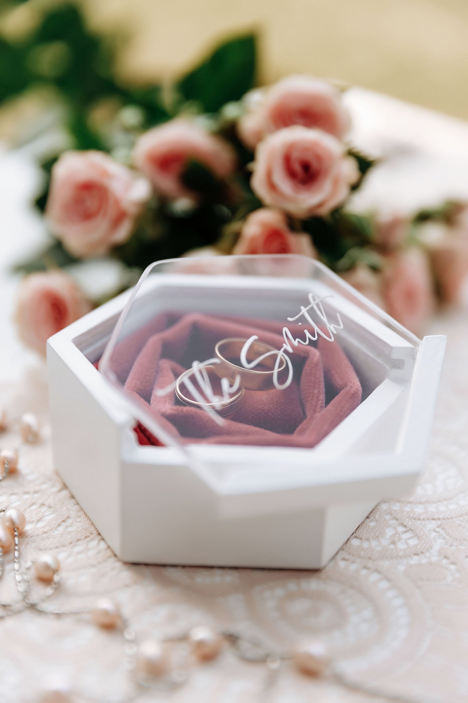 White Ring Box Personalized Engraving Put 3 Rings is | Etsy