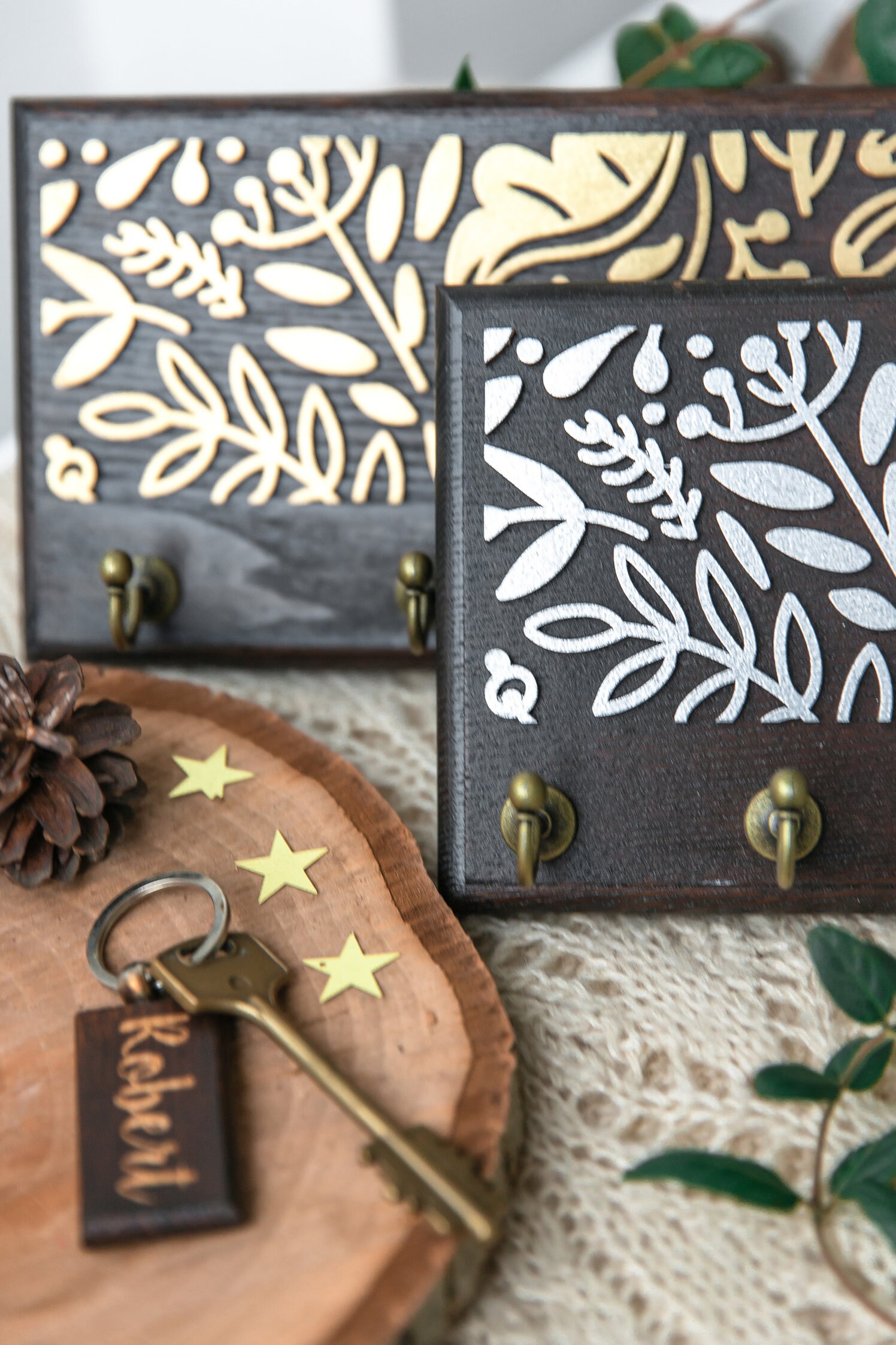 Personalized Wood Key Holder • Modern Entryway Organizer • Name Plate ...