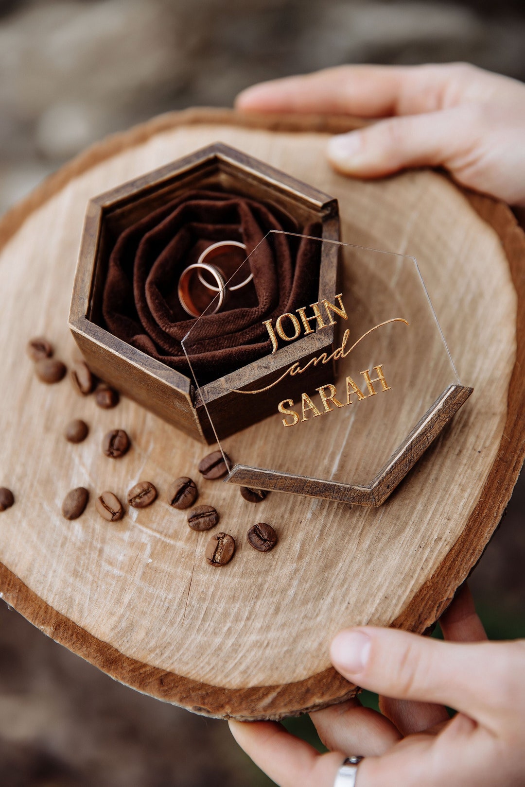 Personalized Wood Ring Box • Rustic Wedding Decor, Bride Gift • Band ...
