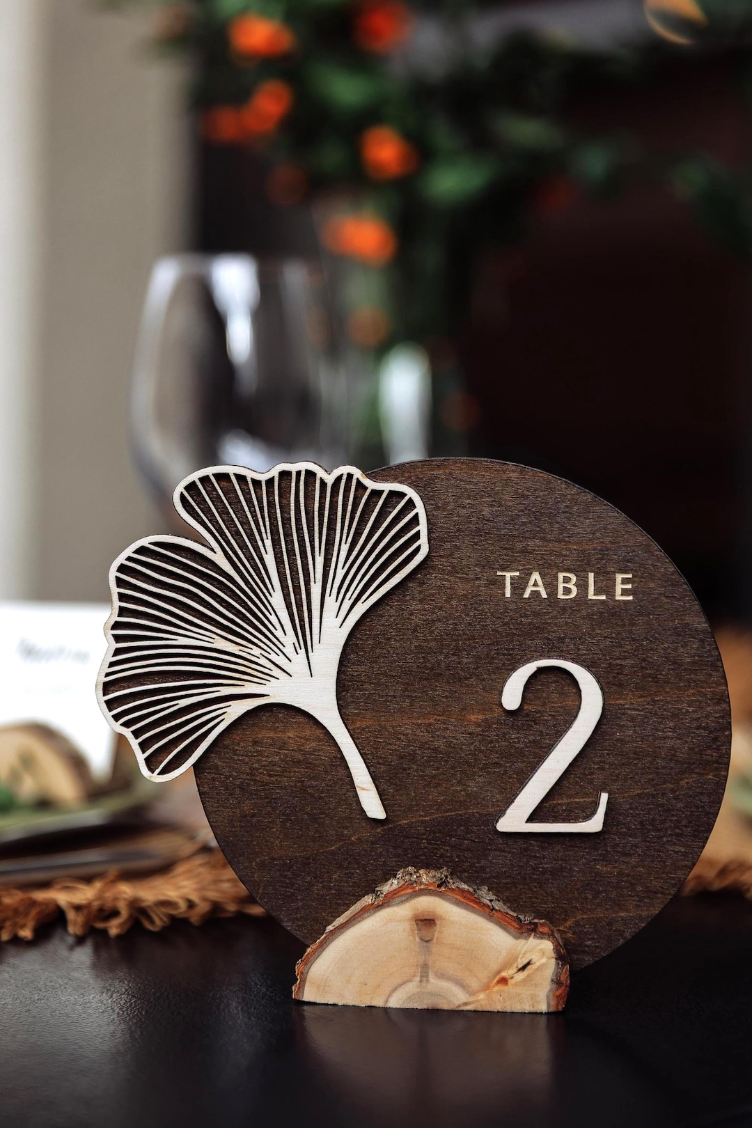 Rustic Wooden Table Numbers | Leaf Detail Wedding Decor | Freestanding ...