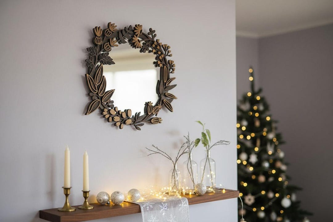 Miroir floral en bois • Décoration murale et miroirs • Couronne ...