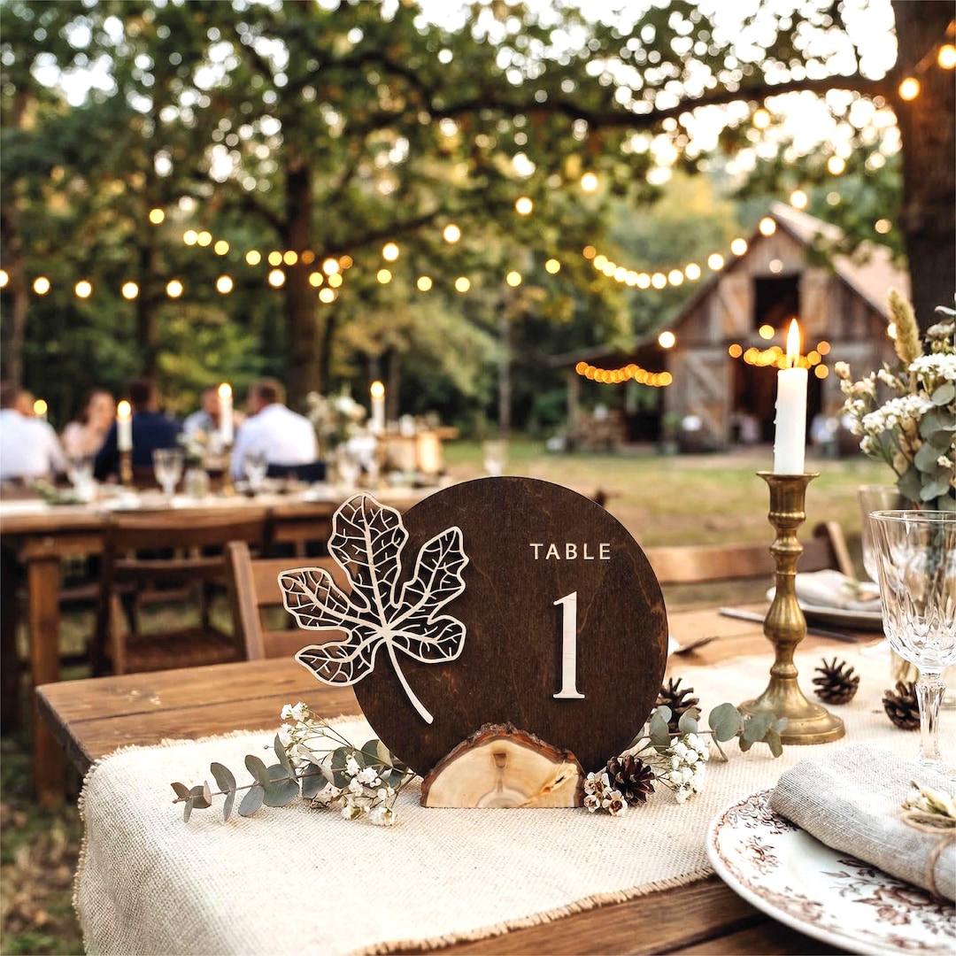 Rustic Wooden Wedding Table Numbers With Leaf Design, Woodland Decor ...