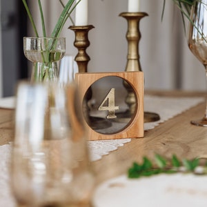 Wood Table Numbers for Wedding • Transparent Smokey Acrylic • Gold ...