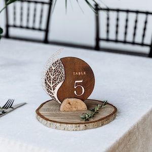 Rustic Wood Wedding Table Numbers • Leaf Design • Fall Decor - Etsy