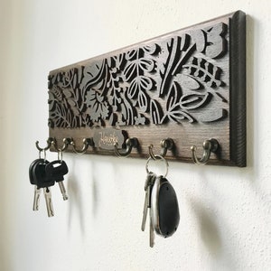 Wooden Key Holder for Wall, Personalized Entryway Organizer With Hooks ...