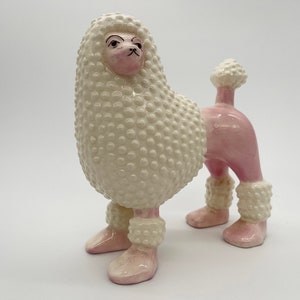 RARE Vintage Ceramic Pink & White Poodle Figurine Porcelain Dog - Etsy