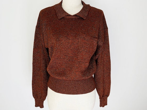 Vintage Copper Lurex Sweater // Retro 80s 1980s Metal… - Gem