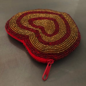 Vintage Beaded Red & Gold Heart Coinpurse - Etsy