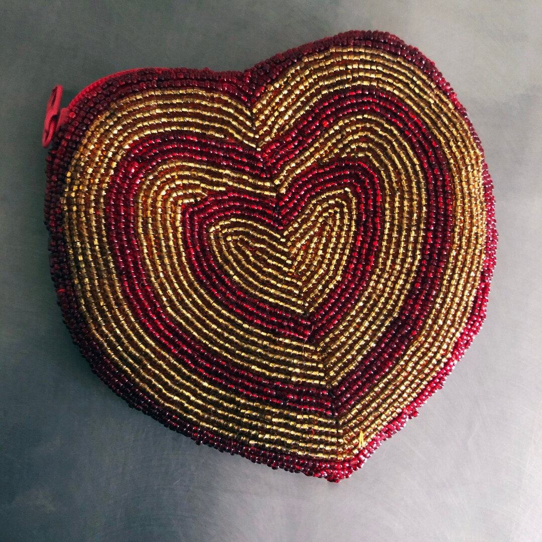 Vintage Beaded Red & Gold Heart Coinpurse - Etsy