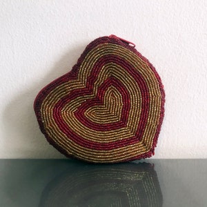 Vintage Beaded Red & Gold Heart Coinpurse - Etsy