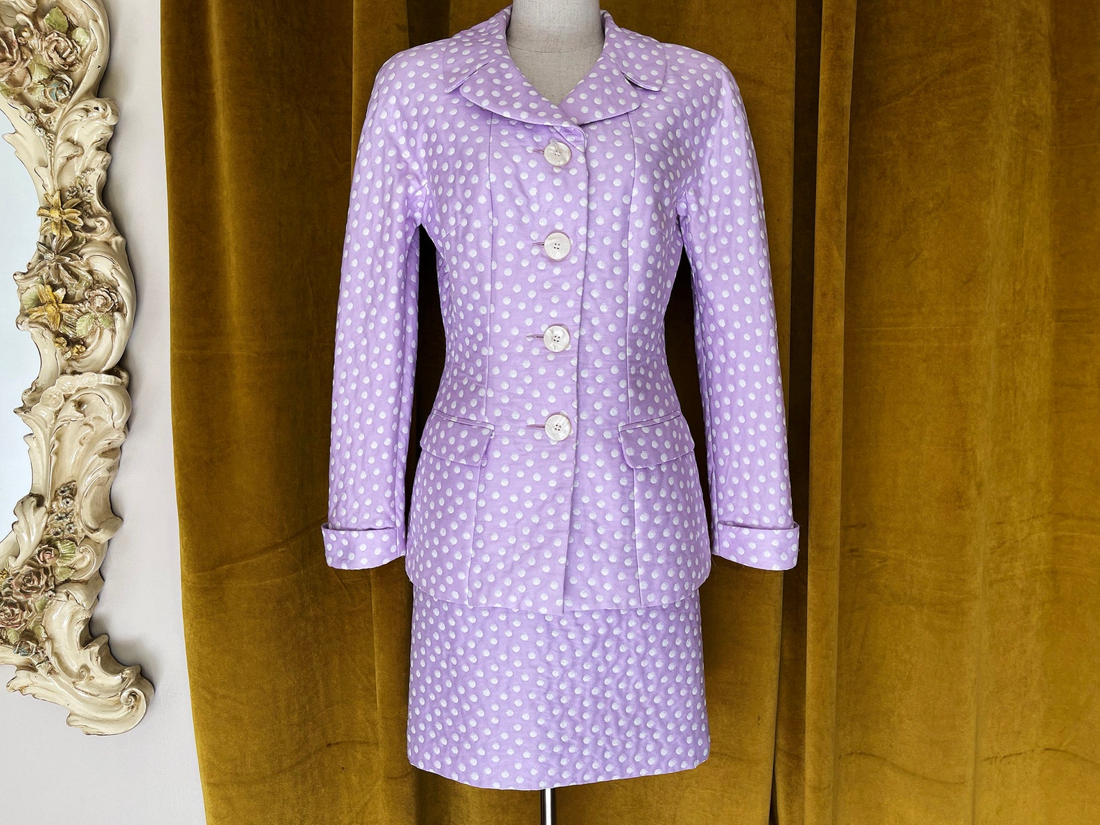 Vintage 60s Pastel Purple & White Polka Dots Set // Retro - Etsy