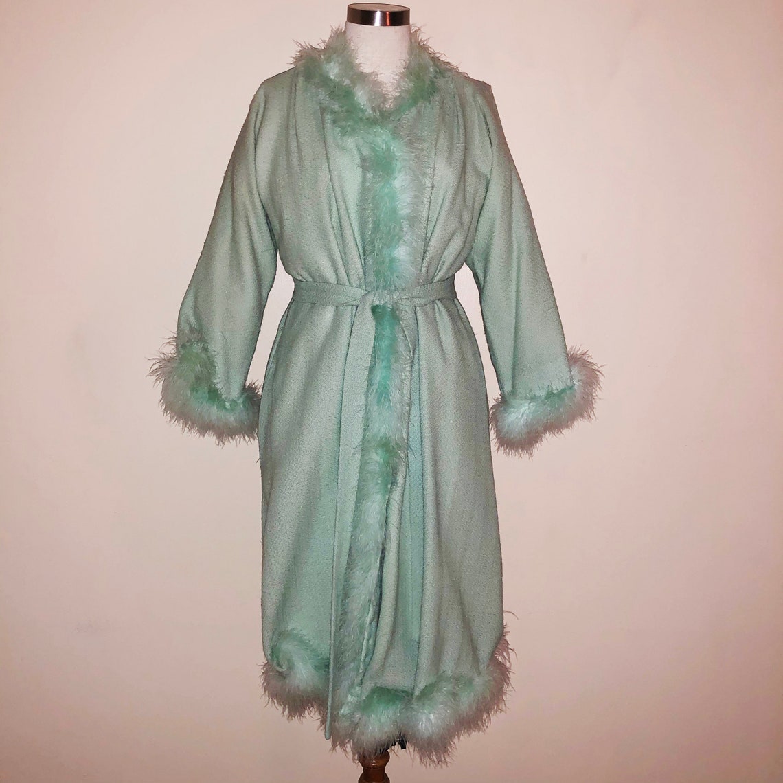 Vintage Seafoam Green Cashmere & Marabou Feather Robe Jacket - Etsy