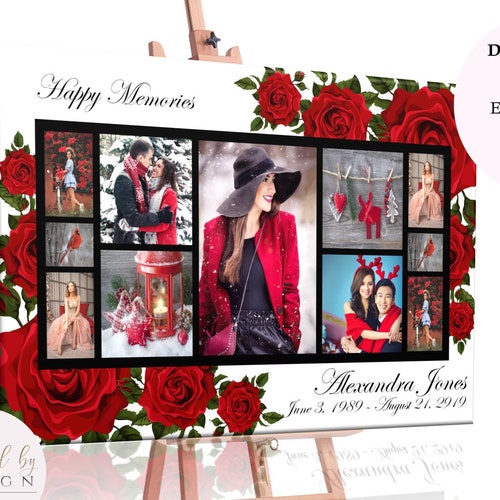 Red Roses Memorial Photo Collage Template Large Memorial | Etsy