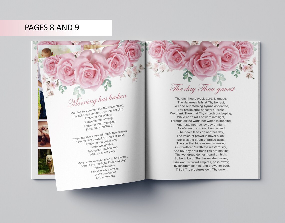 16 Page Pink Flowers Funeral Program Template Celebration of - Etsy
