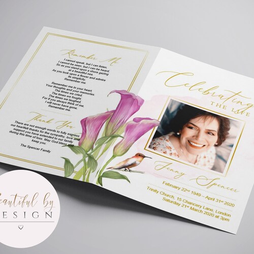 Purple Funeral Program Template Celebration of Life Program - Etsy UK