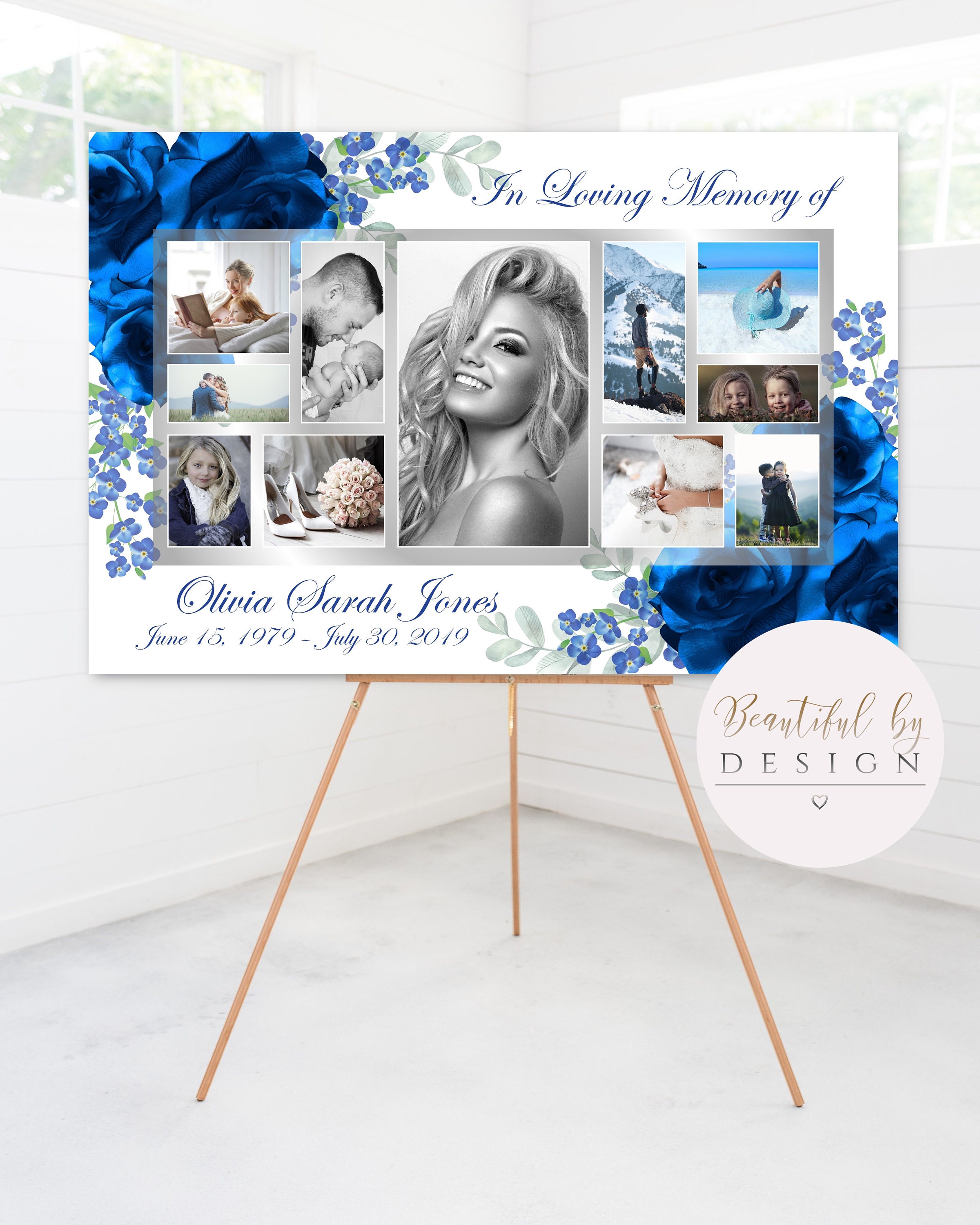 Blue Rose Memorial Photo Collage Template Large Memorial - Etsy