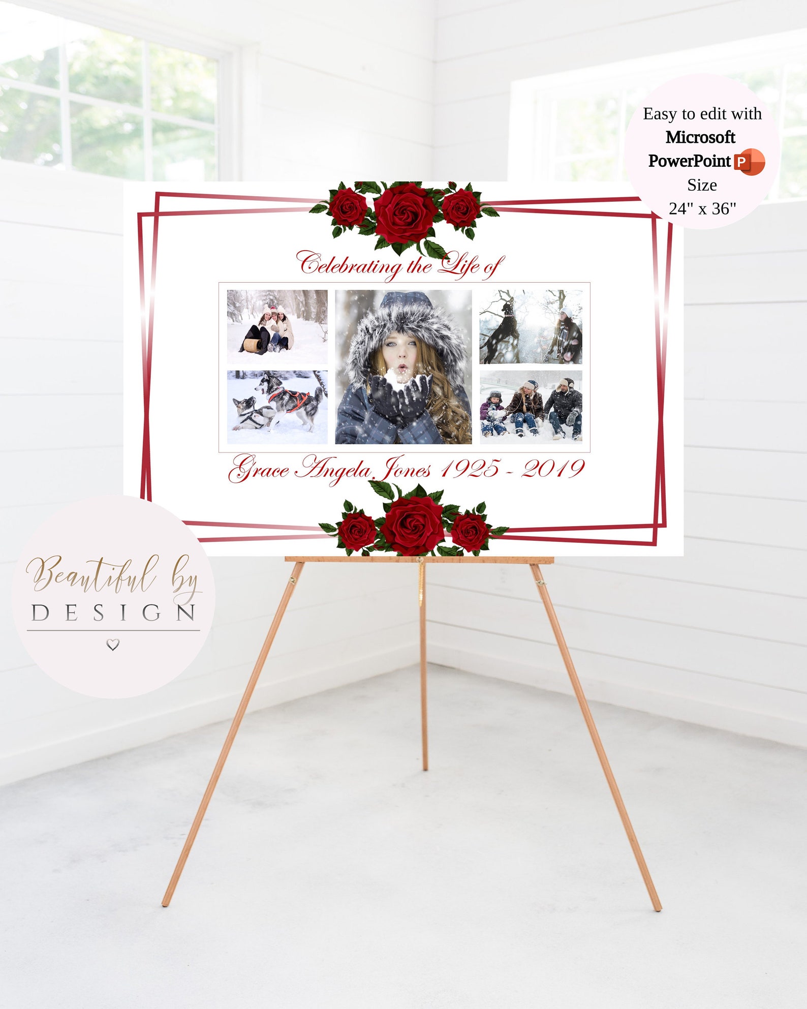 Red Roses Memorial Photo Collage Template Large Memorial | Etsy