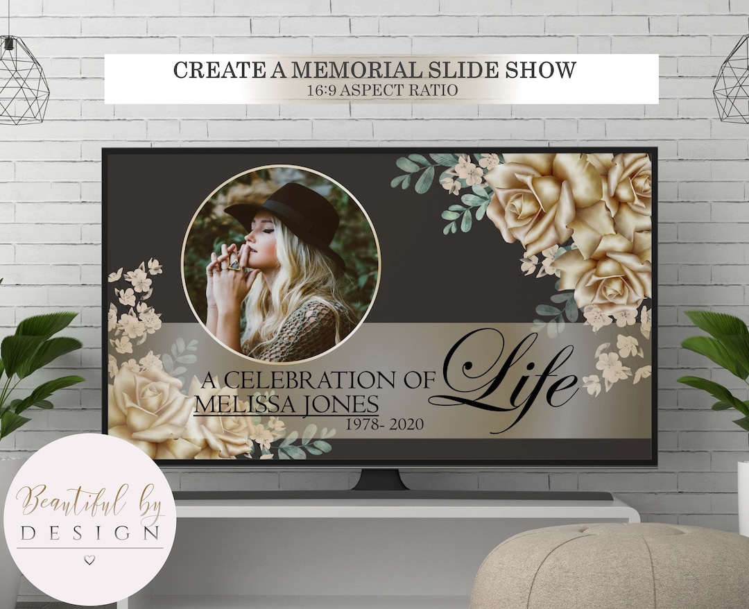 Powerpoint Presentation Template With Gold Flowers, Funeral Slide Show ...