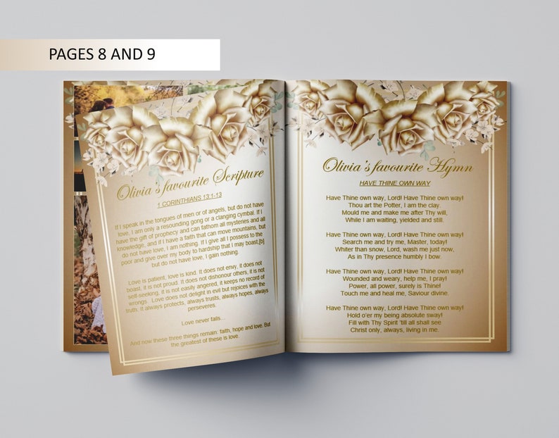 12 Page Gold Funeral Program Template Celebration of Life | Etsy
