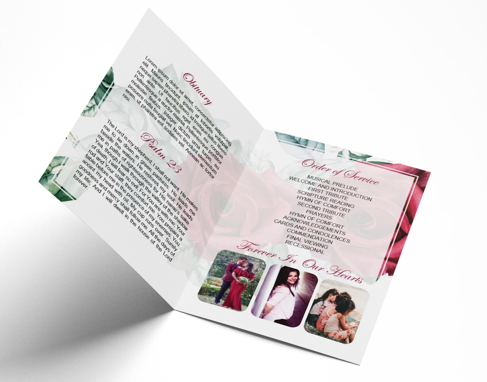 4 Page Red Flowers Funeral Program Template Celebration of - Etsy