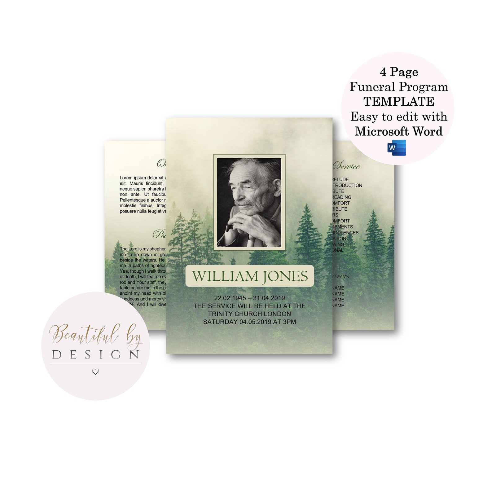 Forest Memorial Photo Collage Template and 4 Page Funeral - Etsy