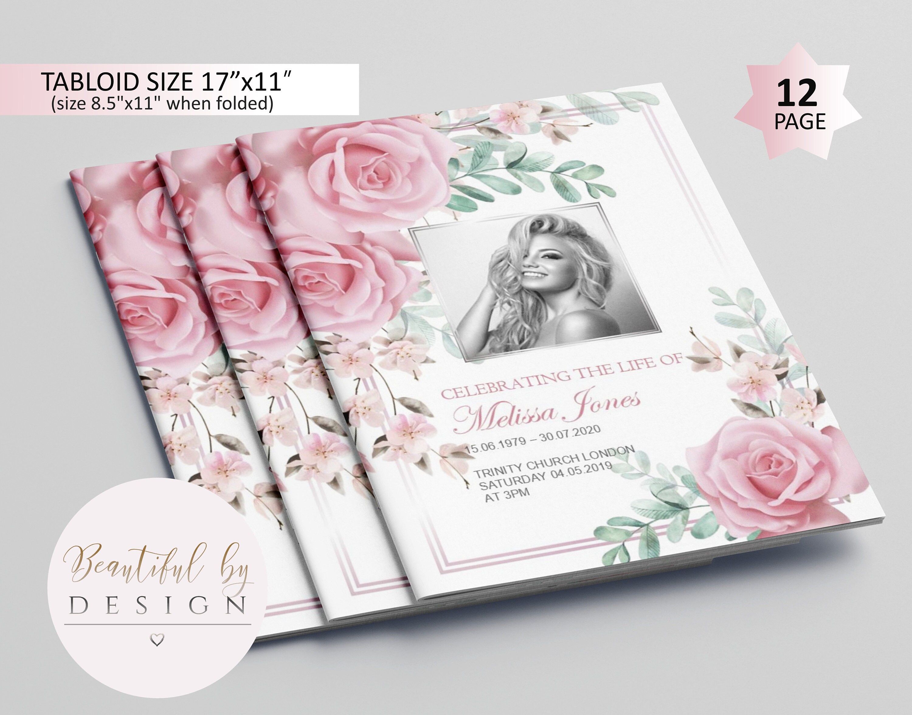 12 Page Pink Flowers Funeral Program Template Celebration of - Etsy