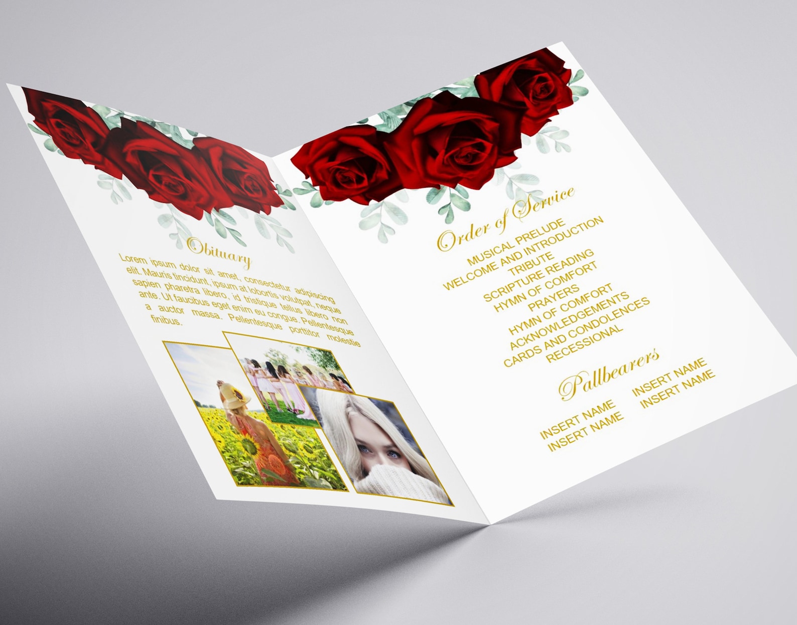 4 Page Red Gold Funeral Program Template Celebration of Life | Etsy UK