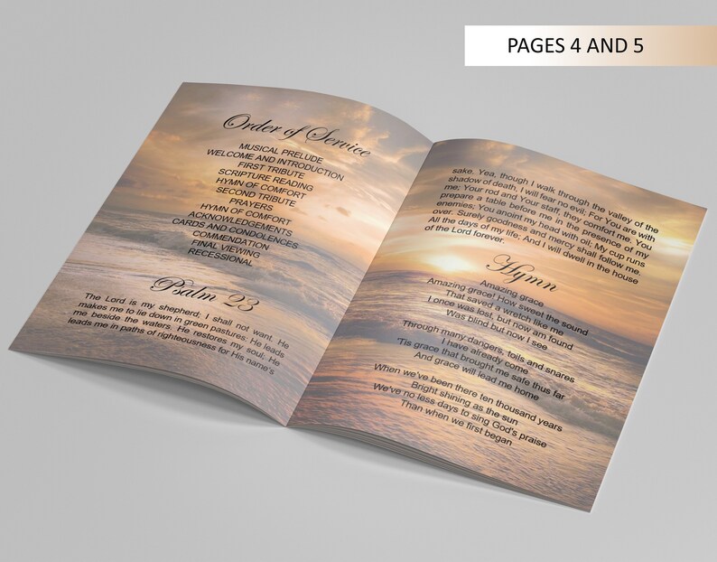 8 Page Sunset Funeral Program Template for Men Celebration of - Etsy