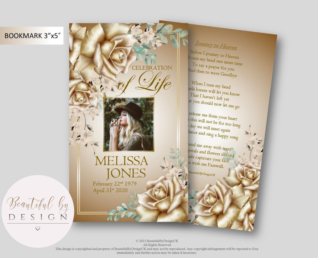 Gold Funeral Prayer Card/bookmark With Photo, in Loving Memory ...