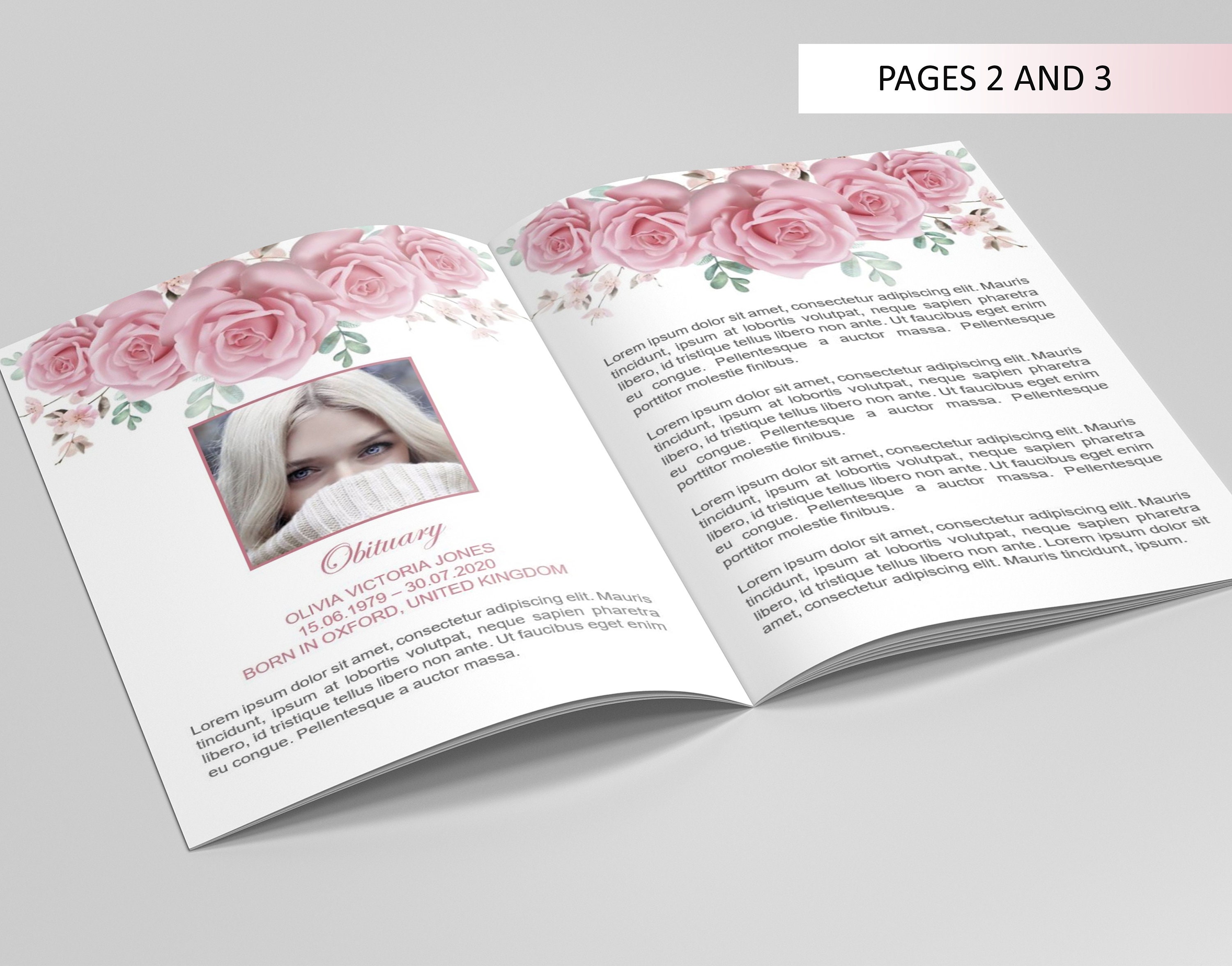 12 Page Pink Flowers Funeral Program Template Celebration of - Etsy