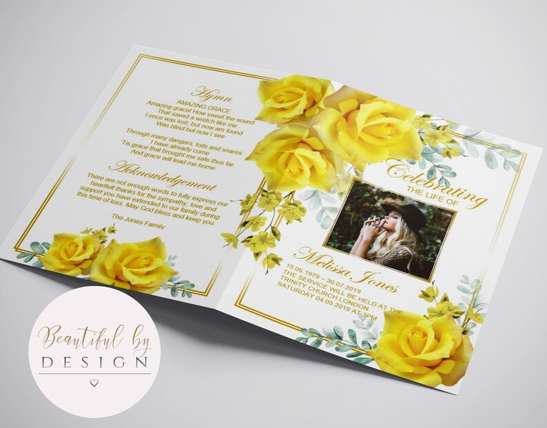 4 Page Yellow Flower Funeral Program Template Celebration of | Etsy