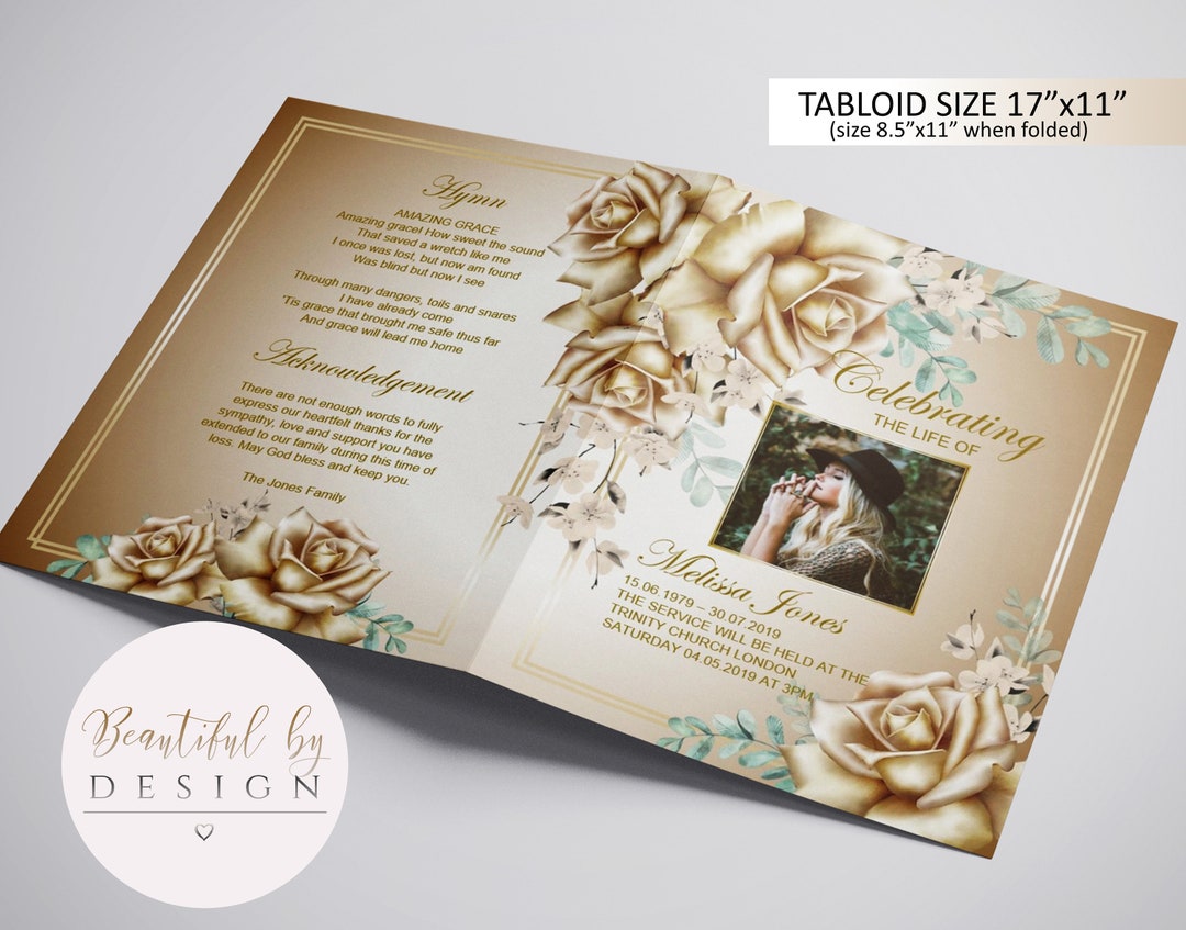 BI-FOLD Gold Funeral Program Template, Celebration of Life, Obituary ...
