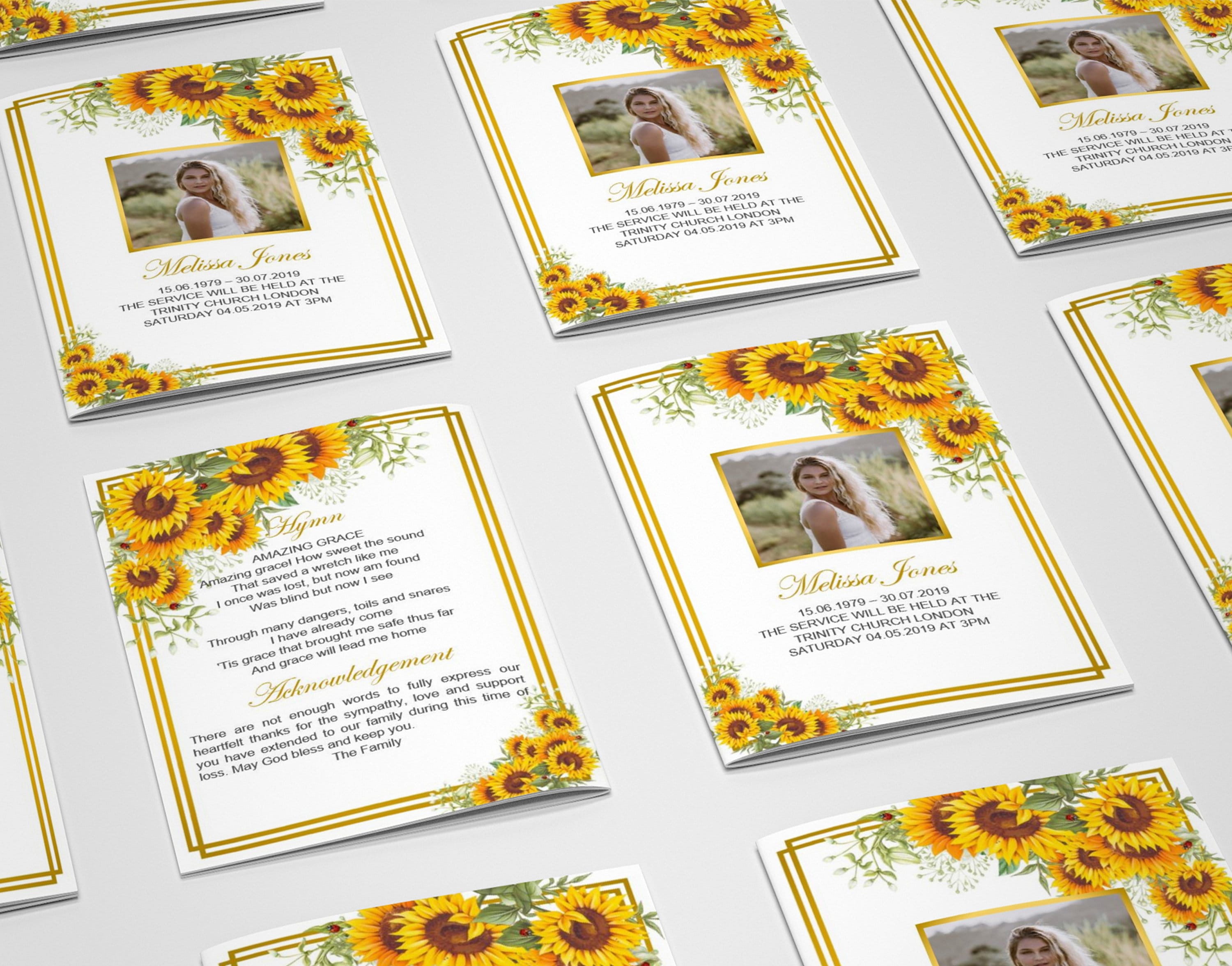 8 Page Gold Sunflower Funeral Program Template Celebration of - Etsy