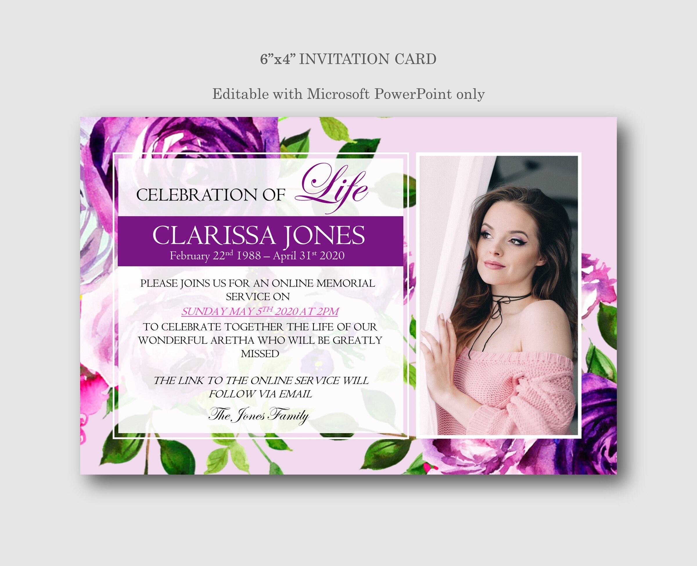 Purple Flowers Electronic Funeral Invitation Card, Smartphone Funeral ...