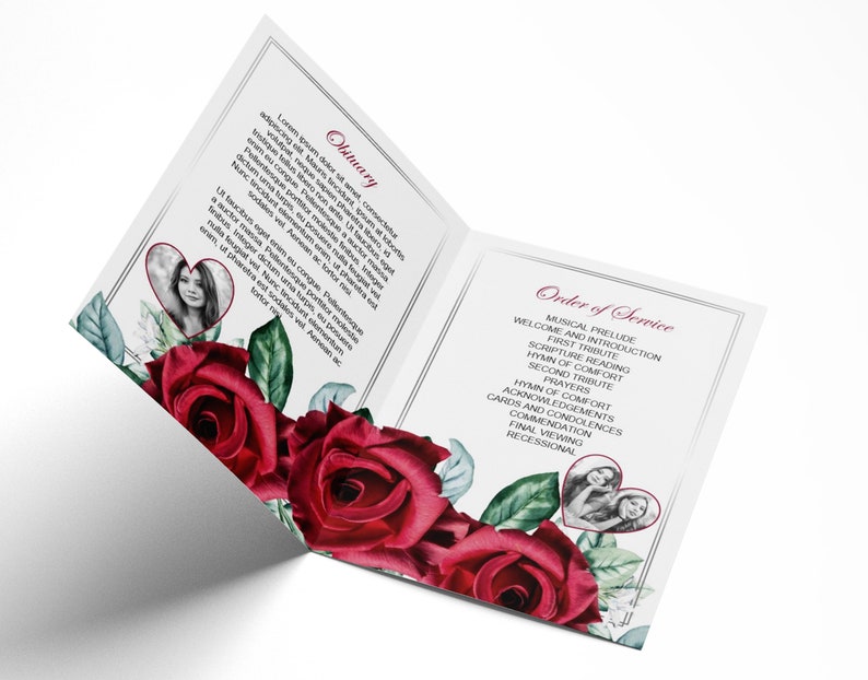 4 Page Red Roses Funeral Program Template Celebration of - Etsy